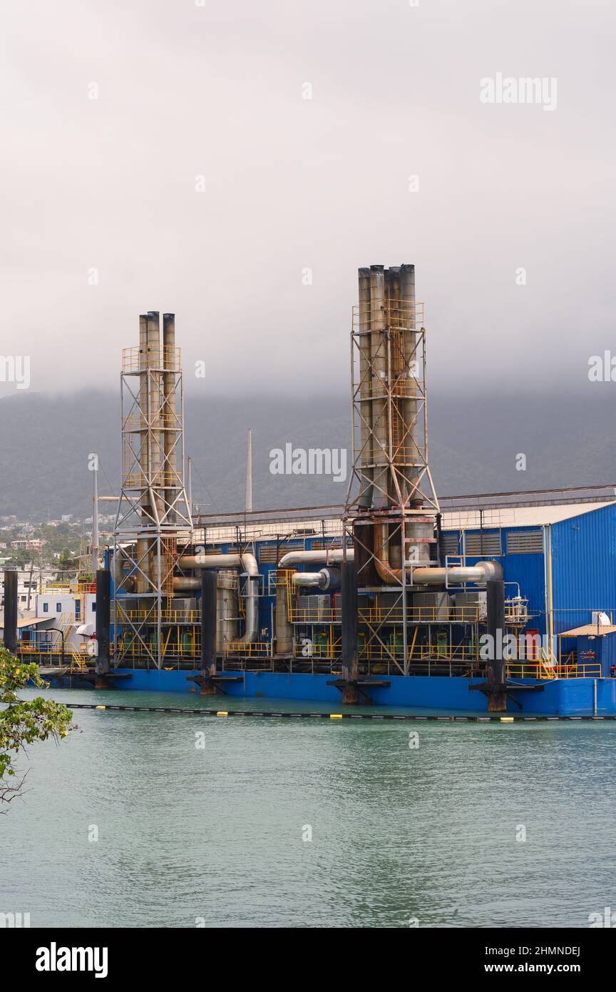 The photo shows a floating diesel power plant. A specially equipped ...