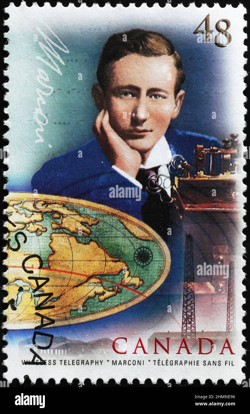 Guglielmo Marconi portrait on canadian stamp Stock Photo - Alamy