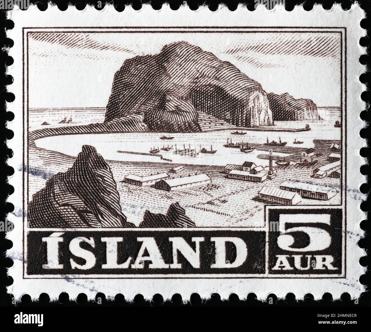 Icelandic village on vintage postage stamp Stock Photo - Alamy