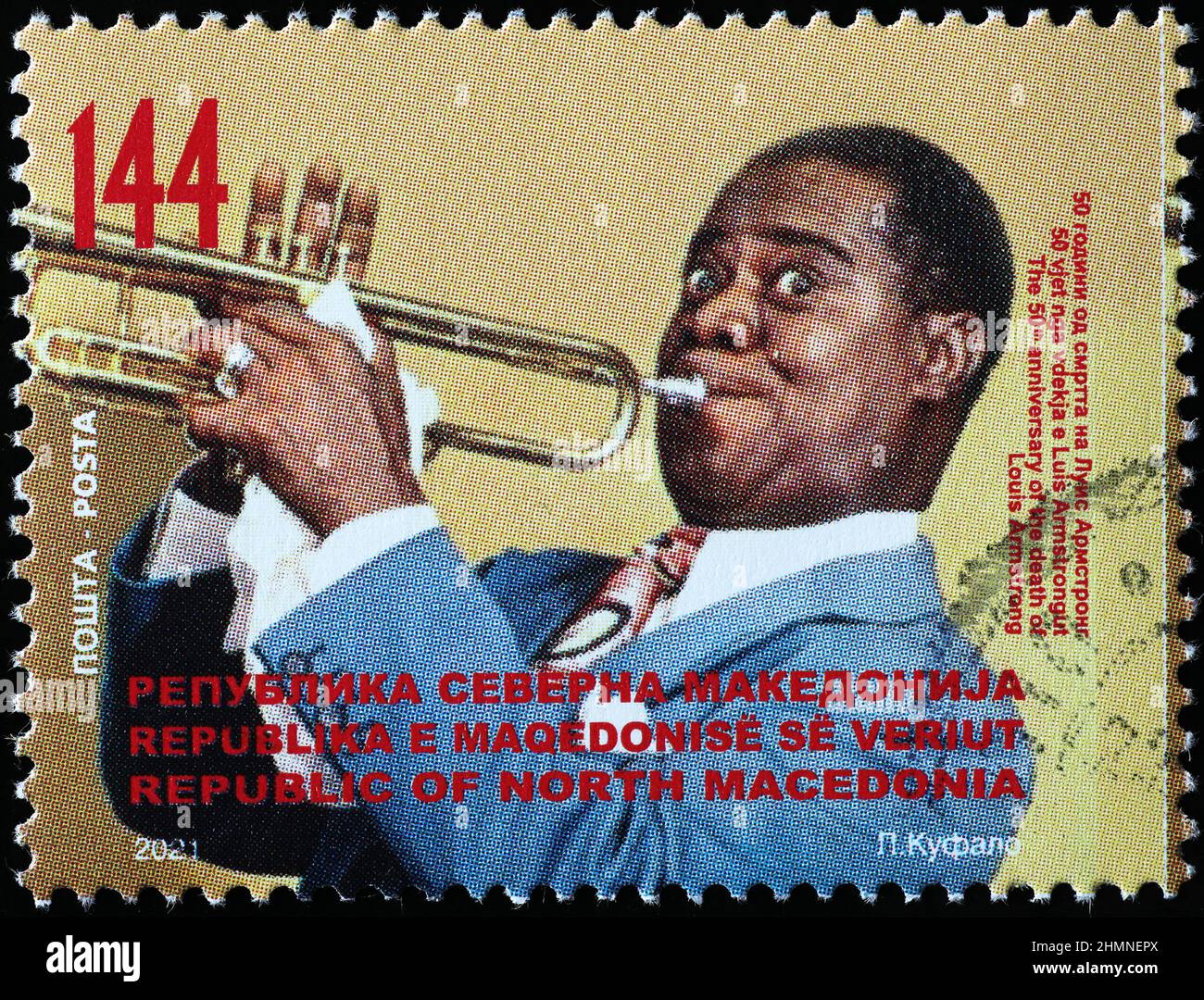 Louis Armstrong portrait on North Macedonia stamp Stock Photo - Alamy