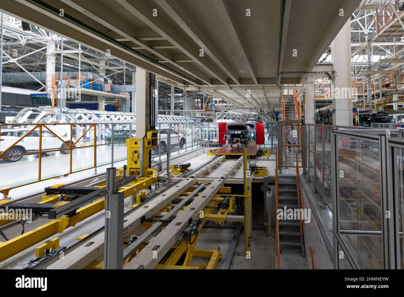 Automobile production line. Modern car assembly plant. Interior of a ...