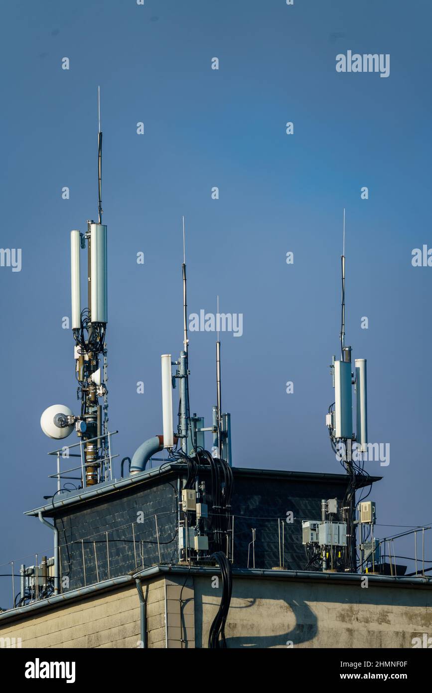 Telecommunication concrete tower with antennas. LTE, GSM, 2G, 3G, 4G ...