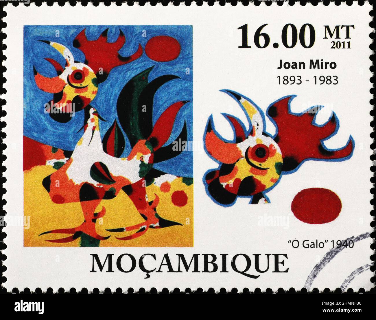 Rooster painted by Joan Mirò on postage stamp Stock Photo - Alamy