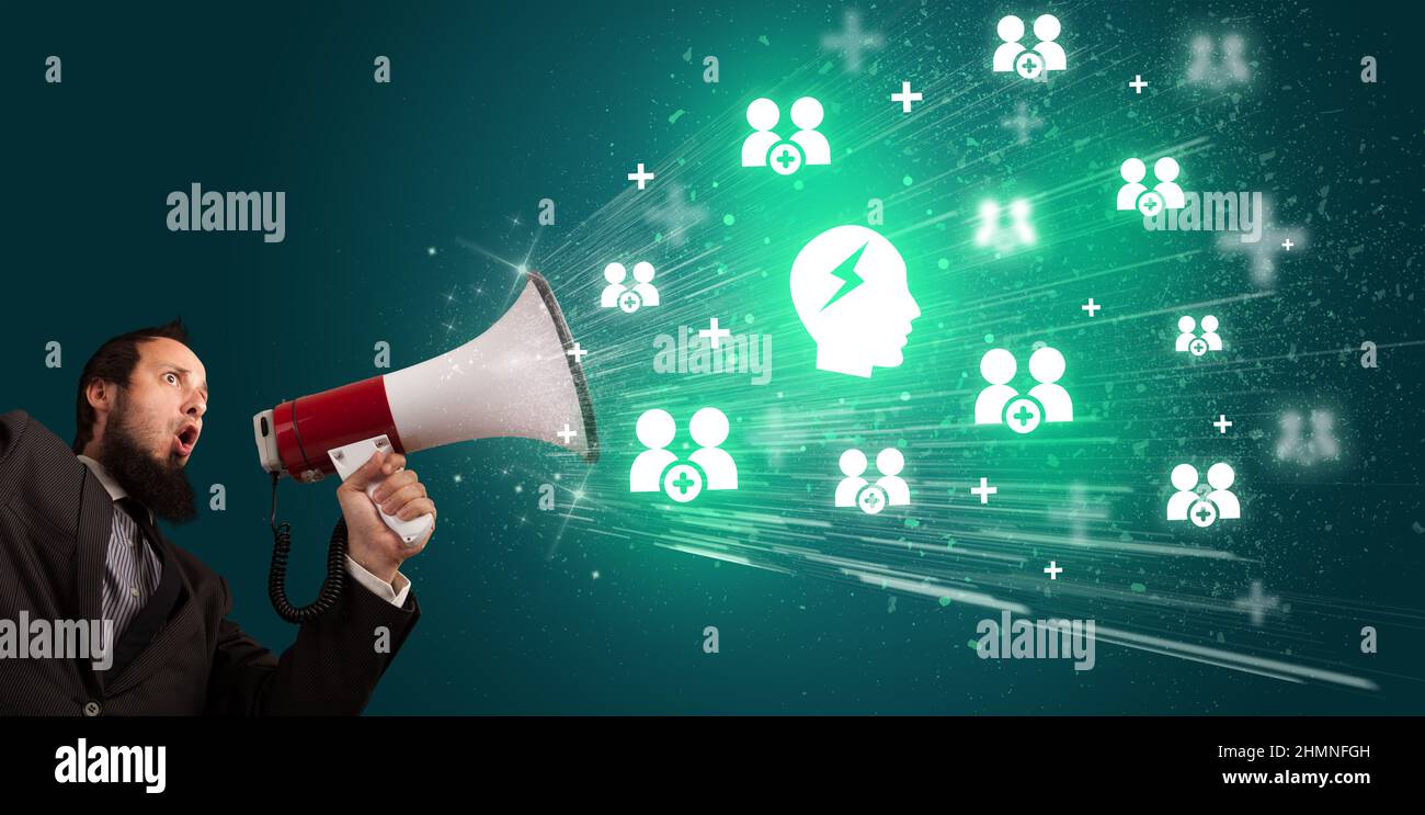 Young person with megaphone and social networking icon Stock Photo - Alamy Young person with megaphone and social networking icon Stock Photo - Alamy