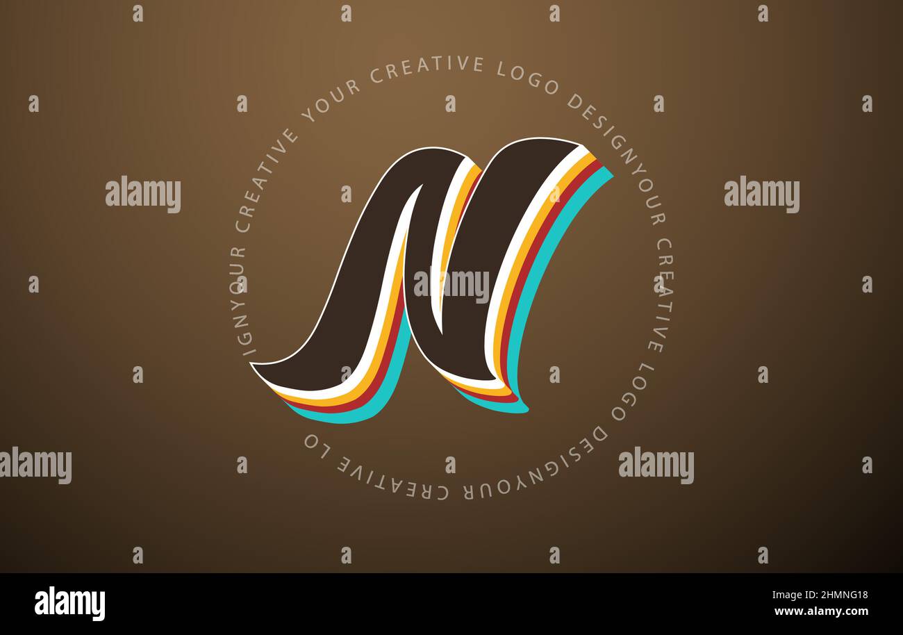 Letter N logo with retro pop art design. Handwritten letter with ...