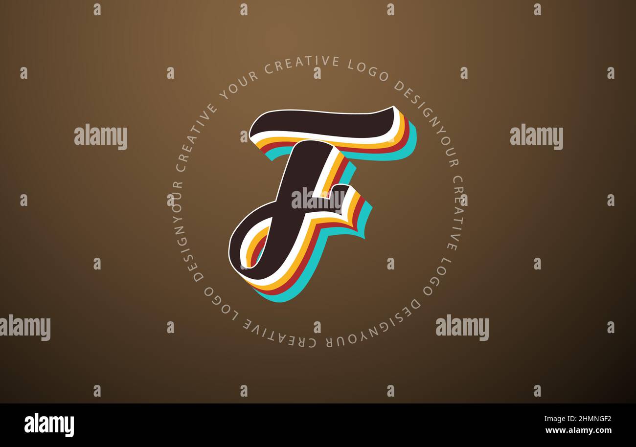 Letter F logo with retro pop art design. Handwritten letter with ...