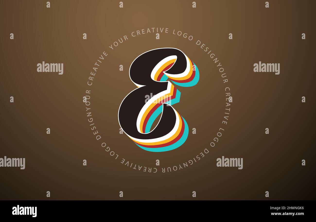 Letter E logo with retro pop art design. Handwritten letter with ...