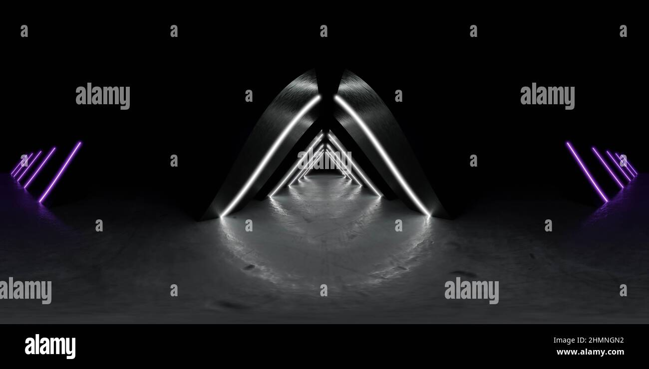 360 degree full panorama of dark futuristic environment with laser led ...