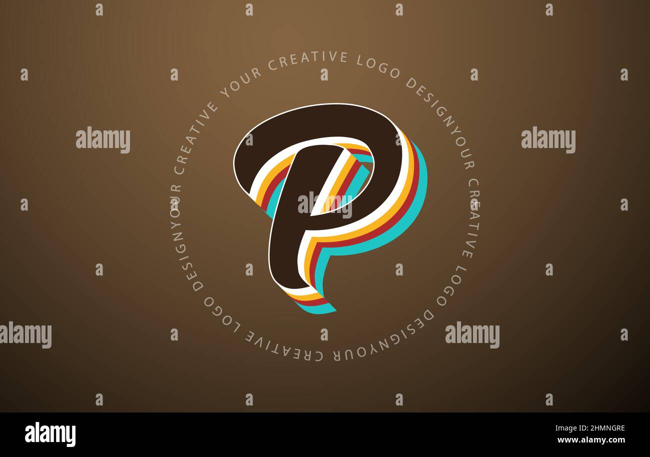 Letter P logo with retro pop art design. Handwritten letter with ...