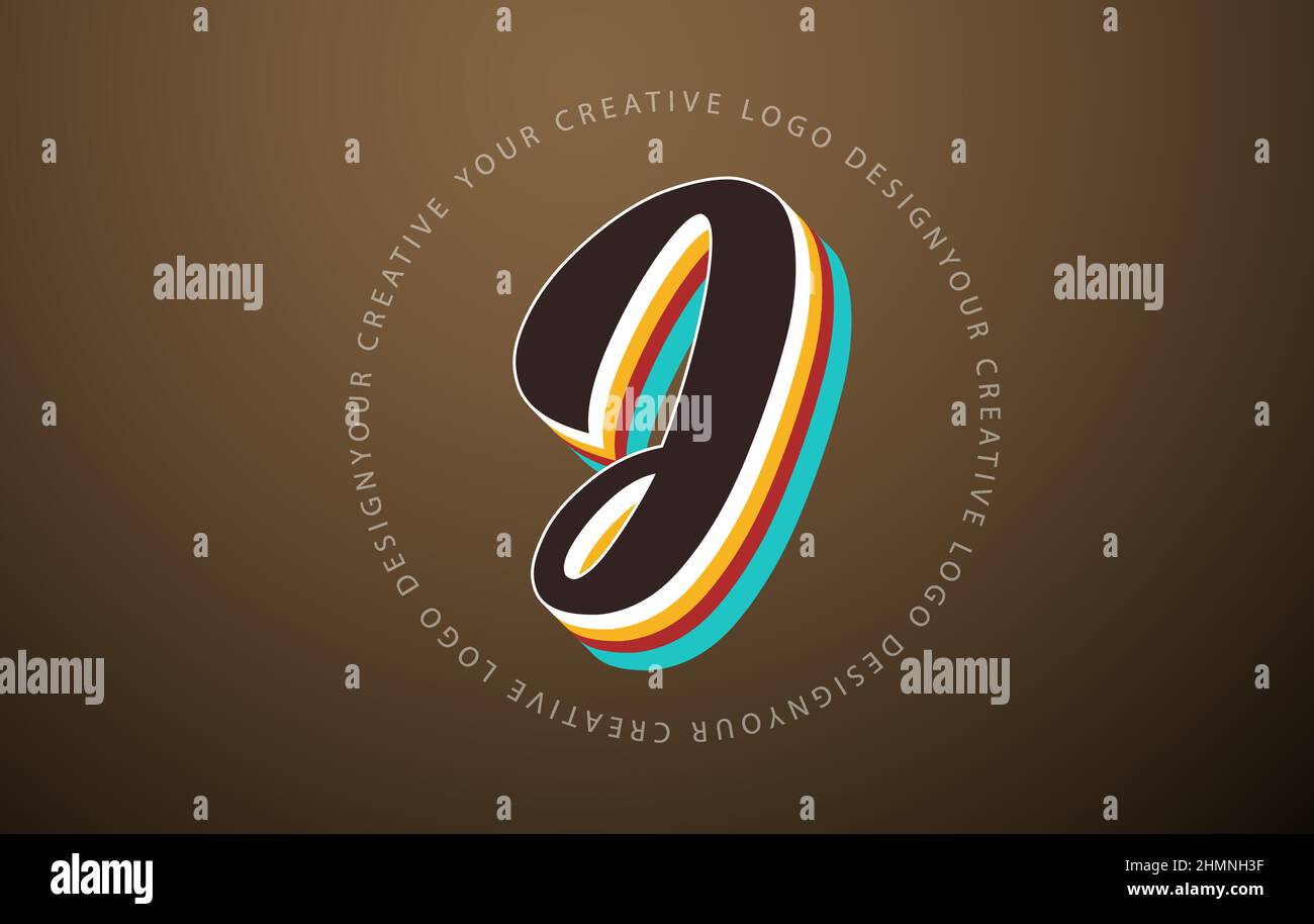 Letter J logo with retro pop art design. Handwritten letter with ...
