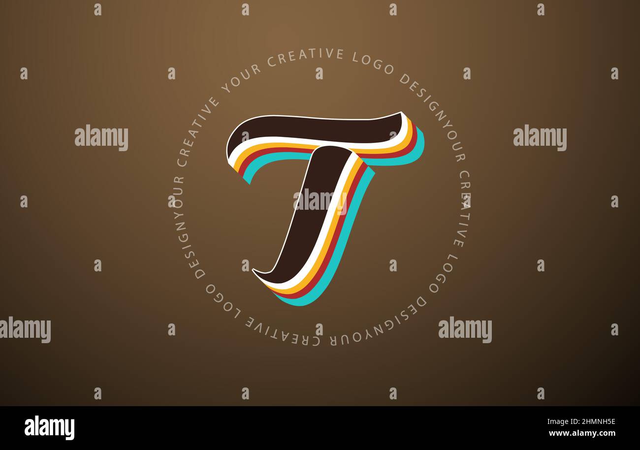 Letter T logo with retro pop art design. Handwritten letter with ...