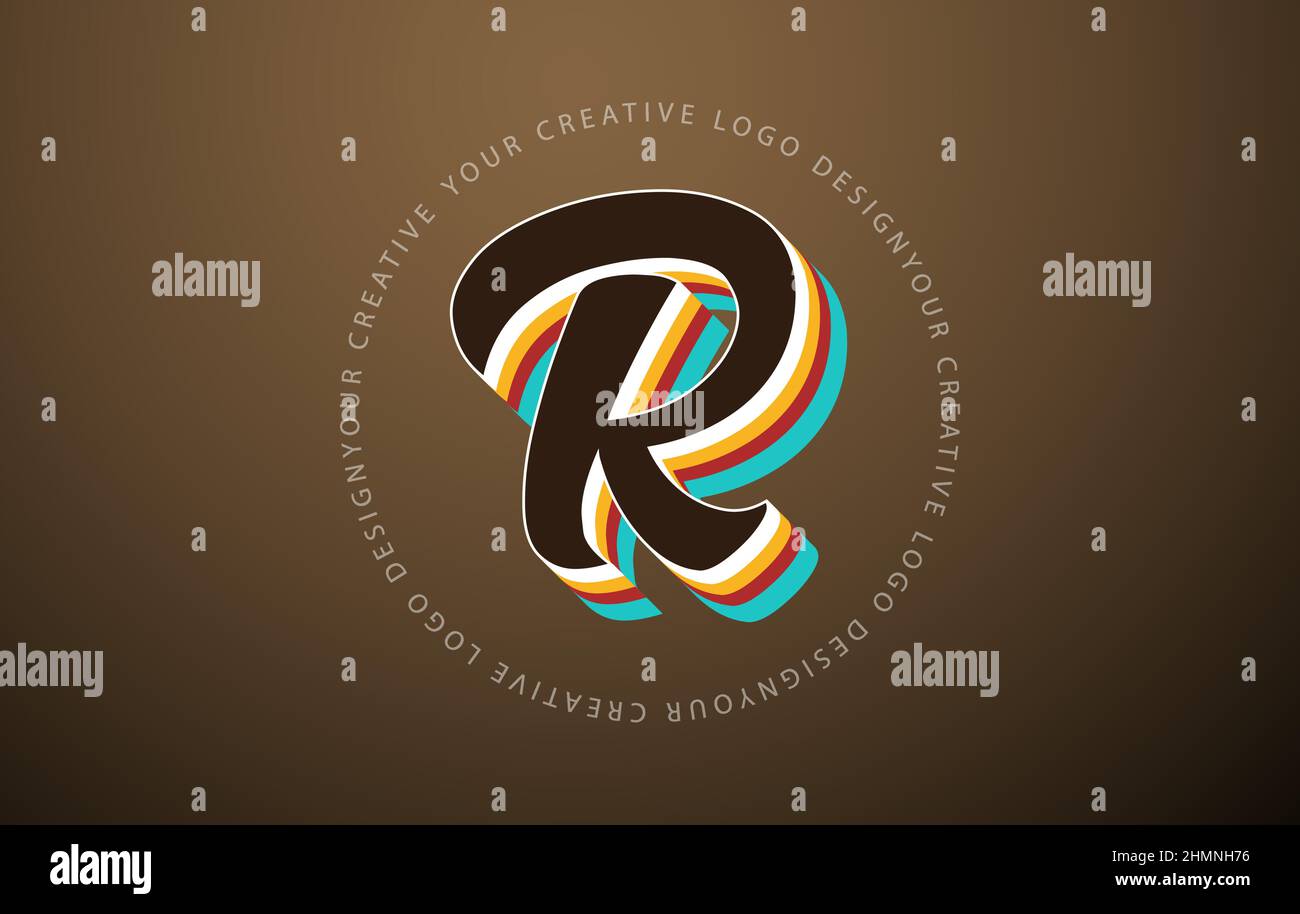 Letter R logo with retro pop art design. Handwritten letter with ...