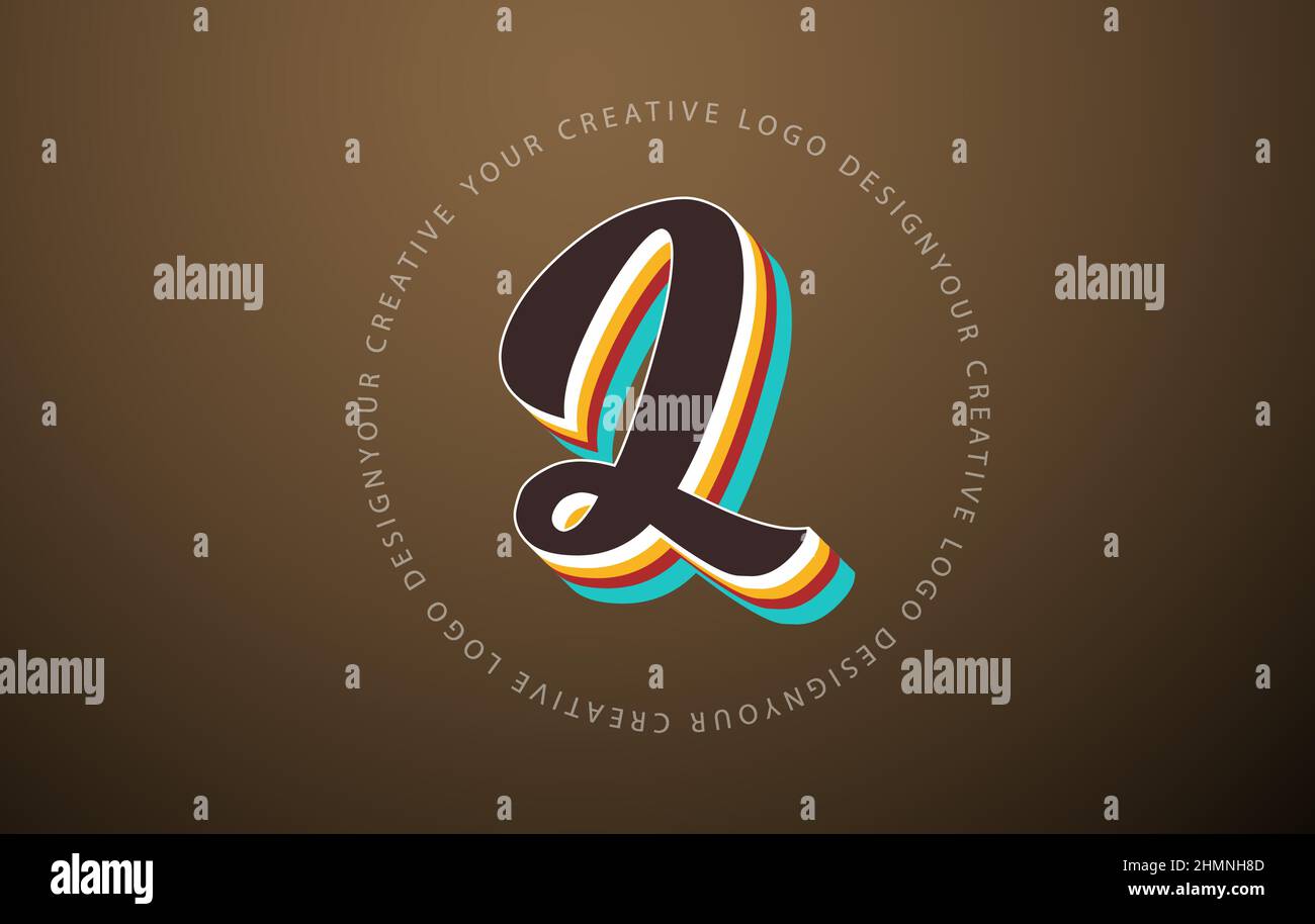 Letter L logo with retro pop art design. Handwritten letter with ...