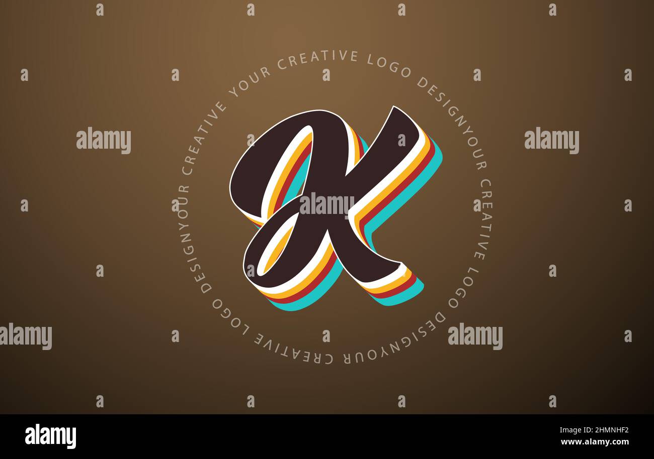 Letter K logo with retro pop art design. Handwritten letter with ...