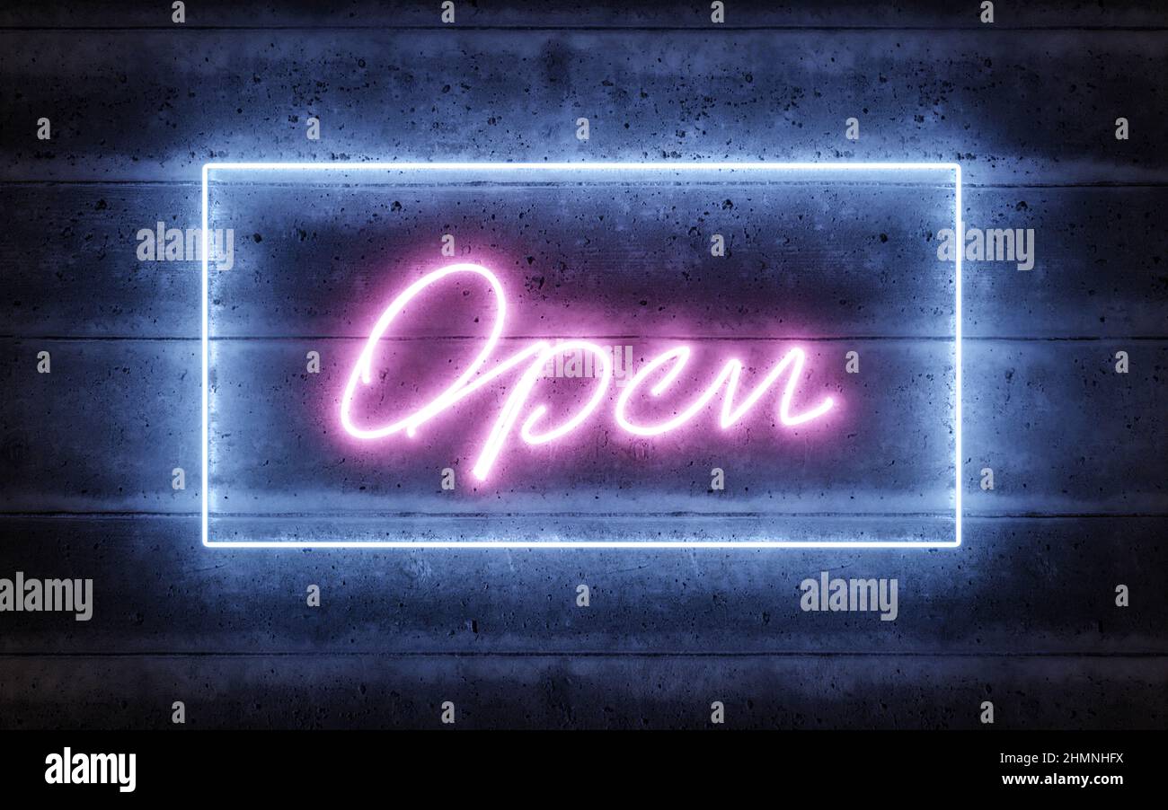 neon sign with the word open written in hand written letters on a ...