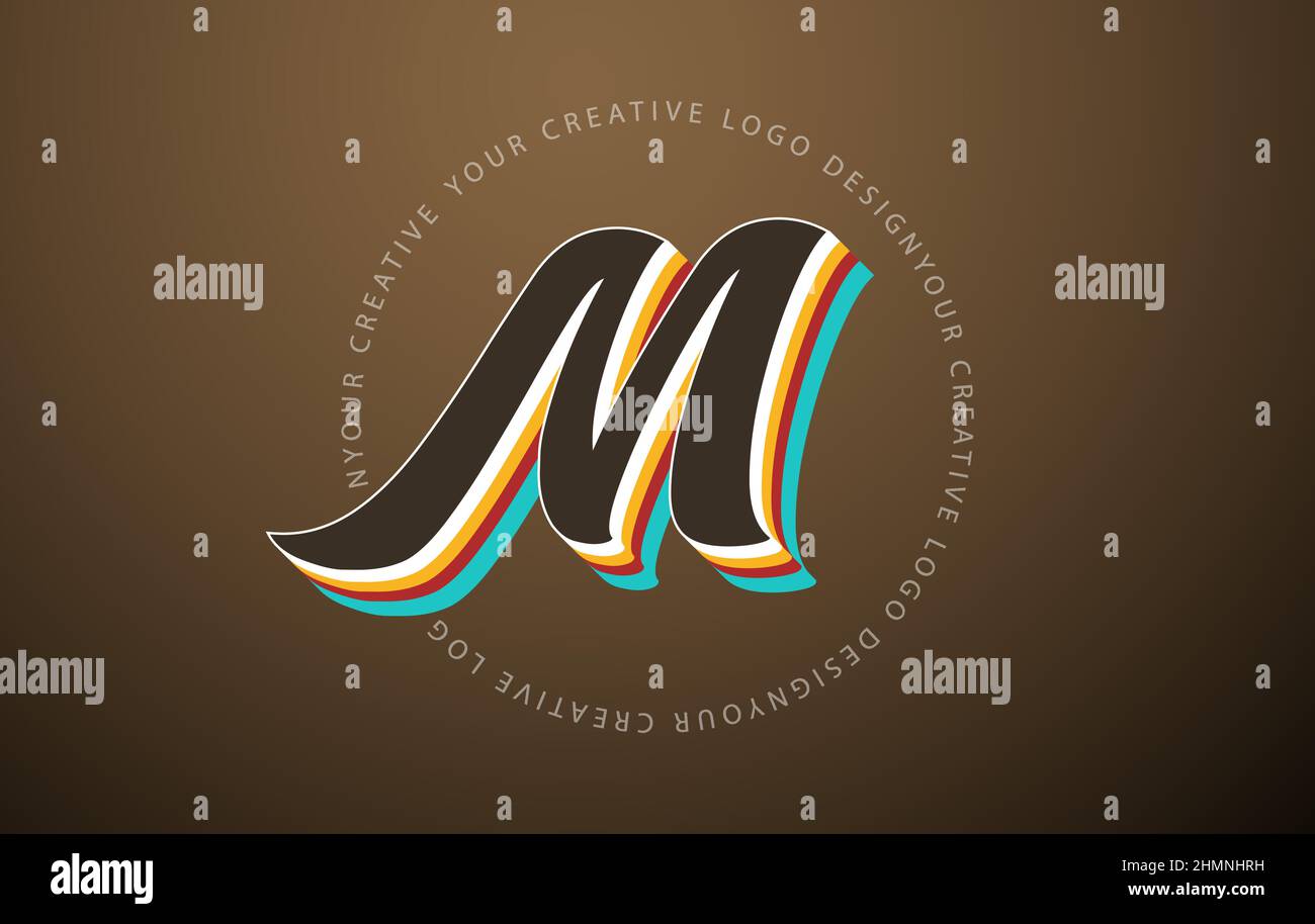 Letter M logo with retro pop art design. Handwritten letter with ...