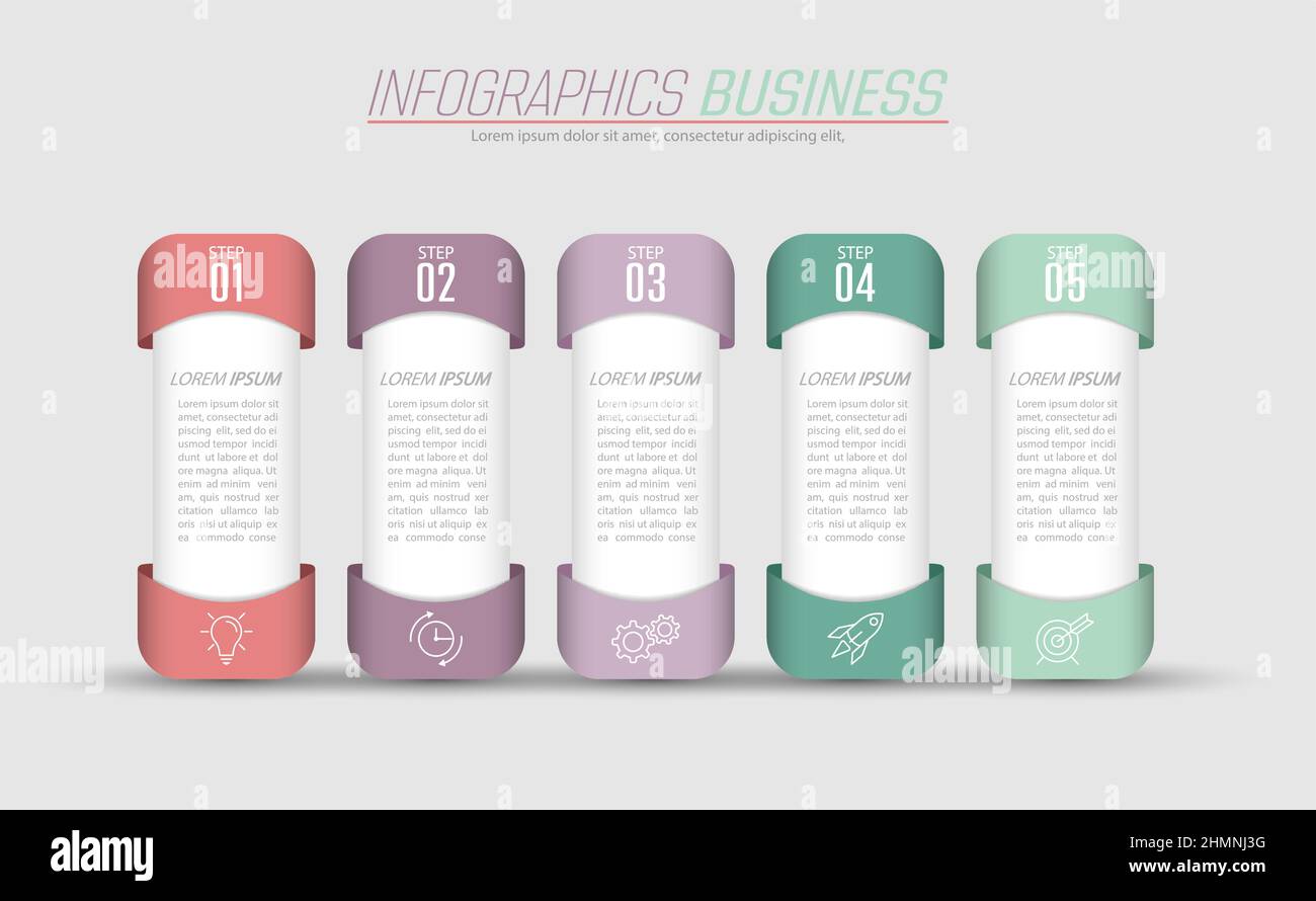 Infographics. 5 stages of development, marketing, workflow or plan ...
