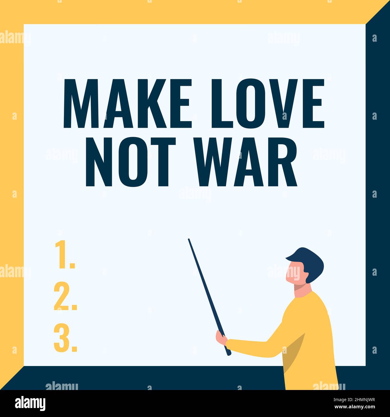 Hand writing sign Make Love Not War. Word for Do not fight against each ...