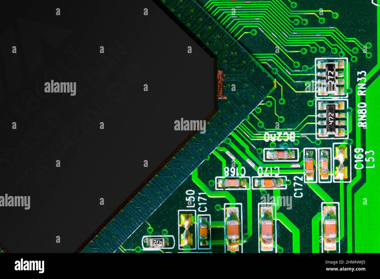 Macro Close up of components and microchips on PC circuit board Stock ...
