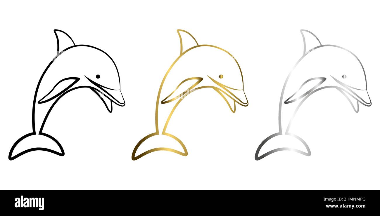 Three color black gold and silver Line art vector illustration of a ...