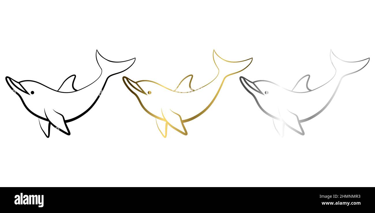 Three color black gold and silver Line art vector illustration of a ...