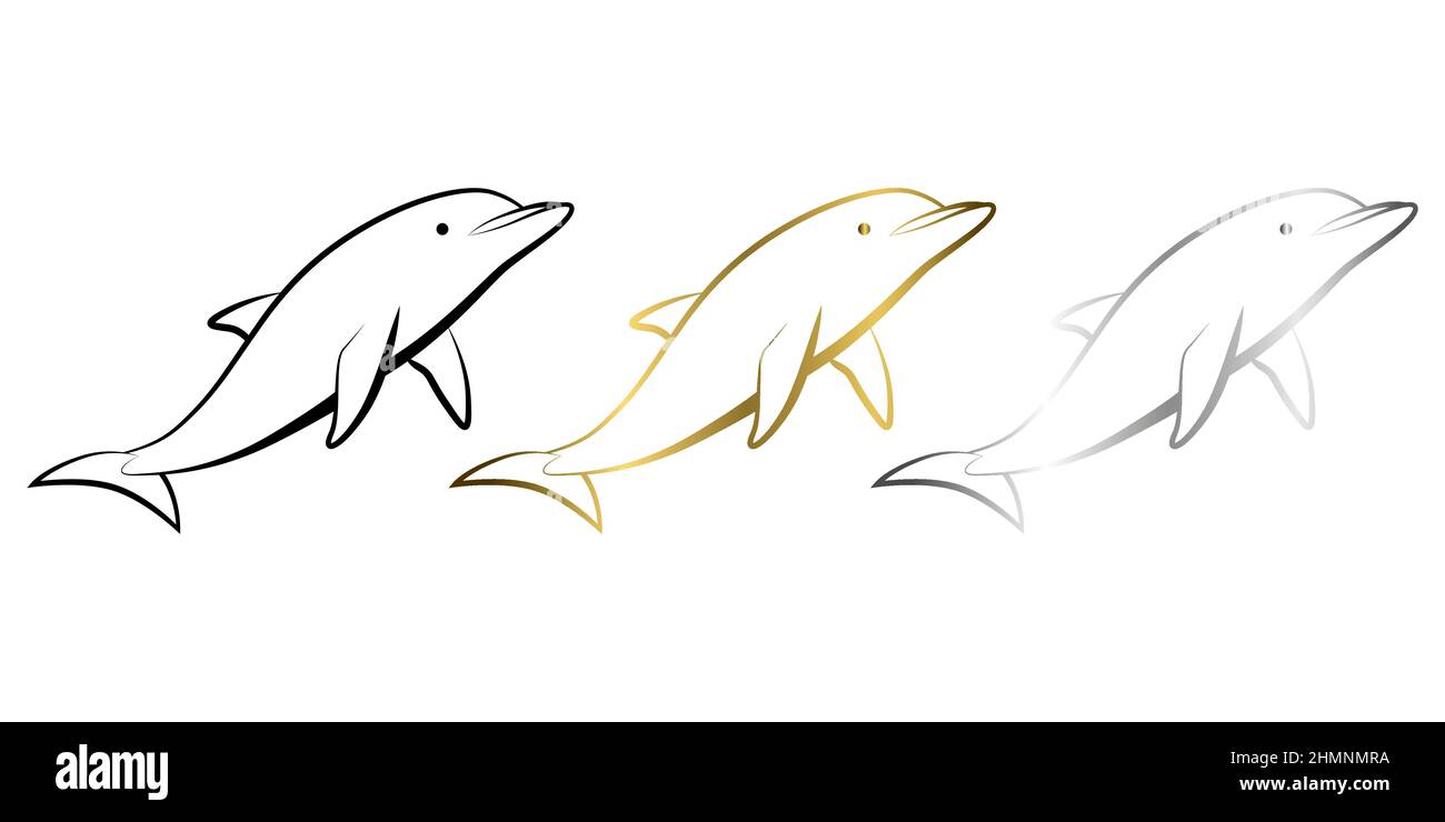 Three color black gold and silver Line art vector illustration of a ...