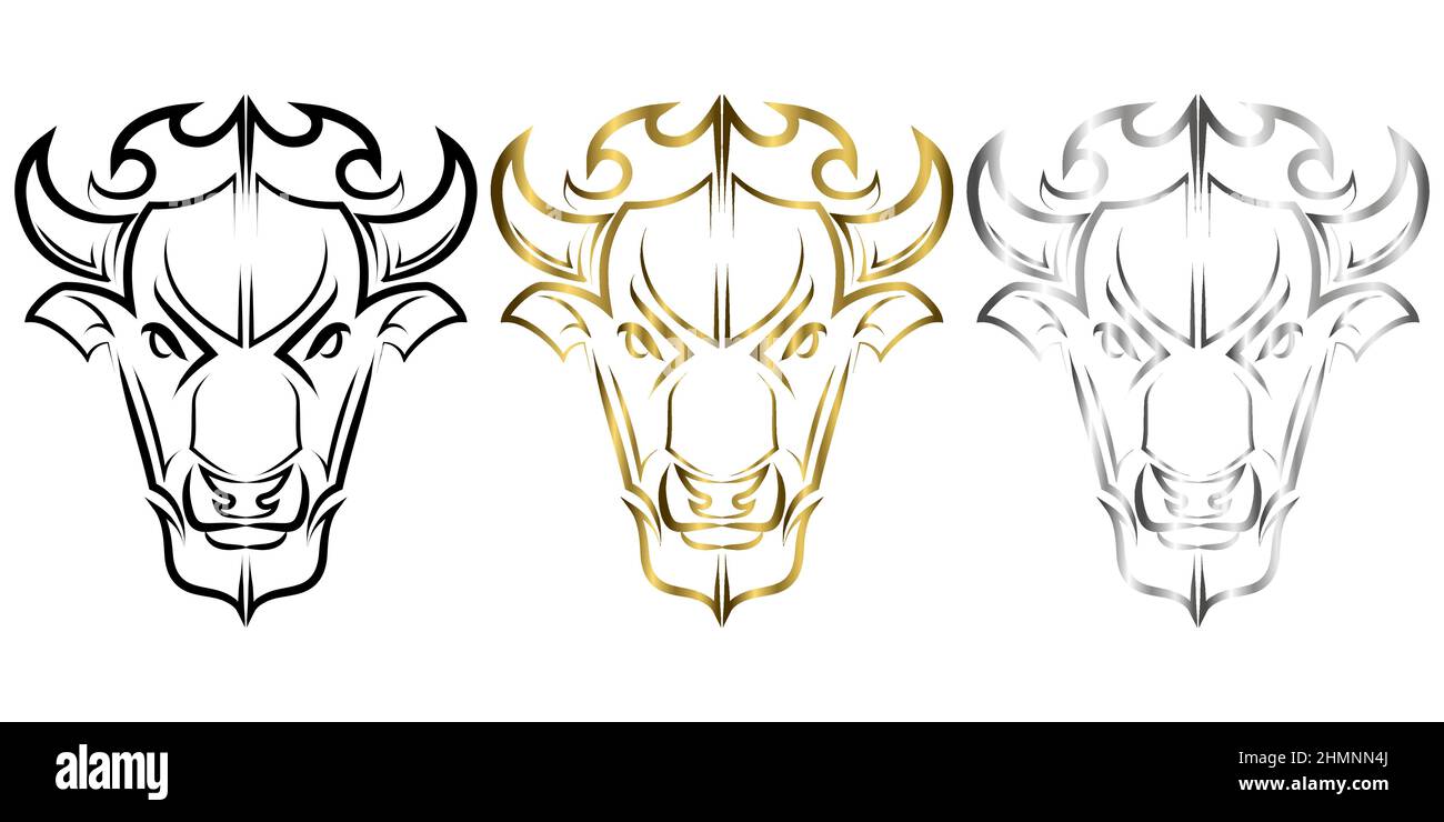 Line Vector Illustration front view of Bull. It is signs of the taurus ...
