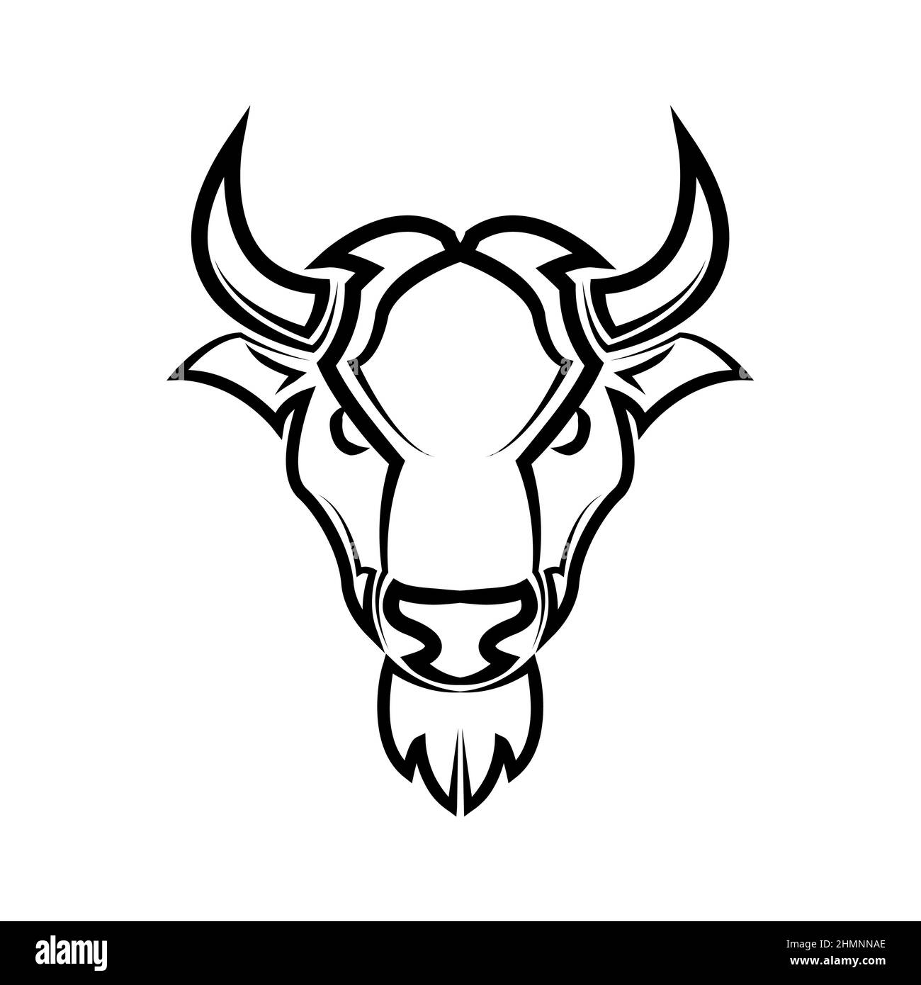 Line Vector Illustration front view of Bull. It is signs of the taurus ...