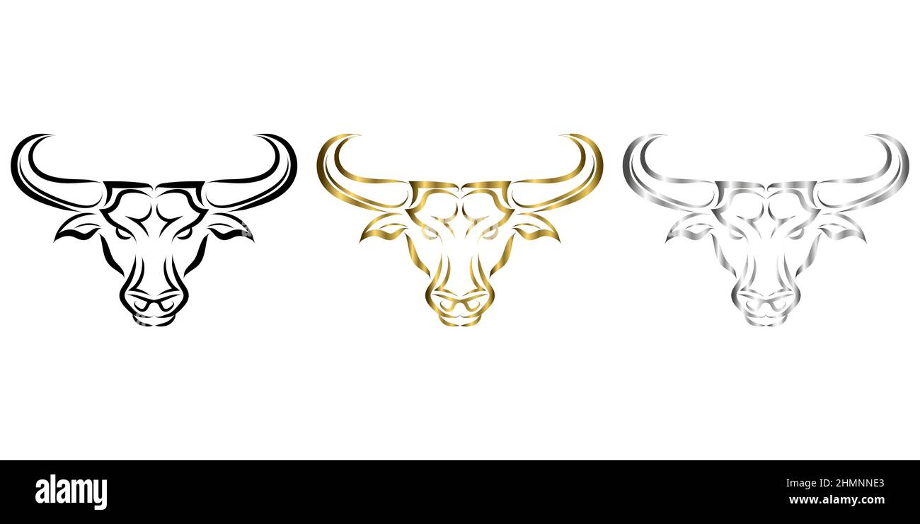 Line Vector Illustration front view of Bull. It is signs of the taurus ...