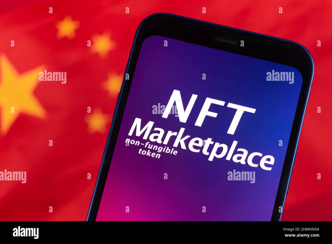 NFT marketplace in China flag background. Non fungible token, crypto ...
