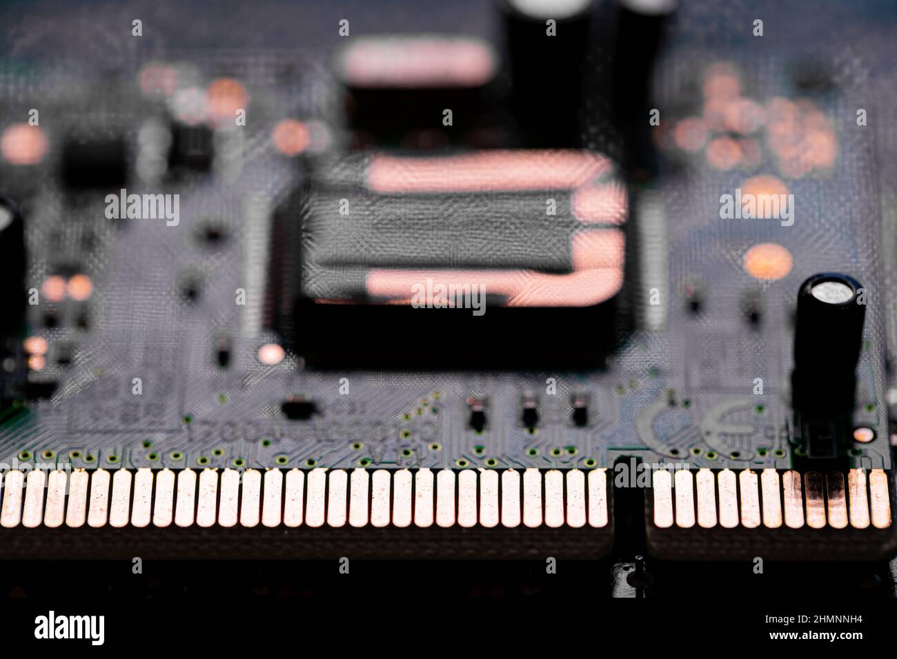 Macro Close up of components and microchips on PC circuit board Stock ...