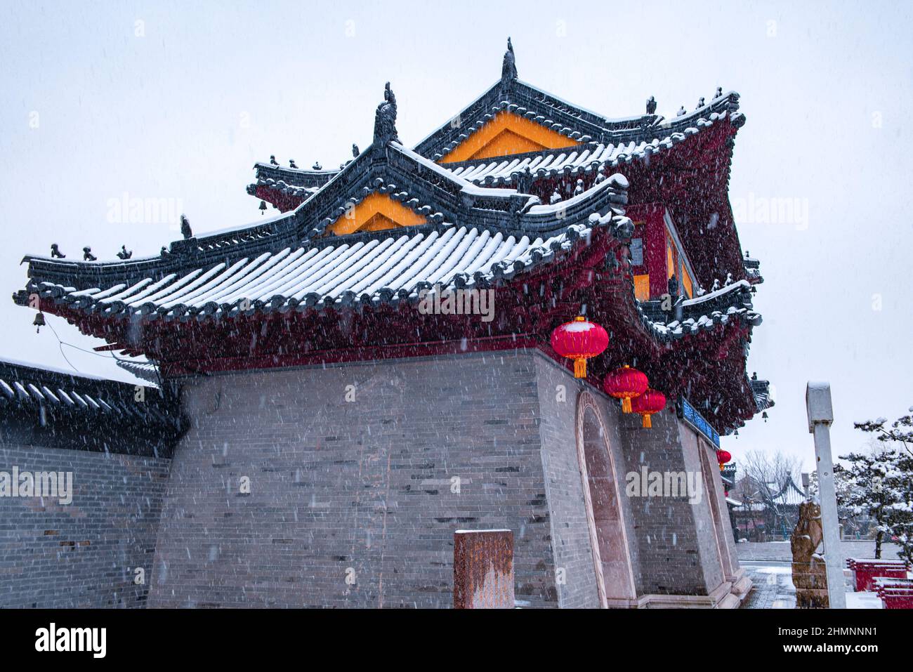 DONGTAI, CHINA - FEBRUARY 7, 2022 - A view of Taishan Temple hung with ...
