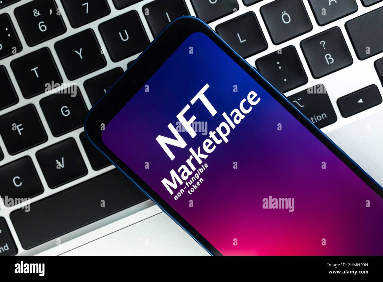 NFT cryptoart marketplace concept. Mobile phone for working with non ...