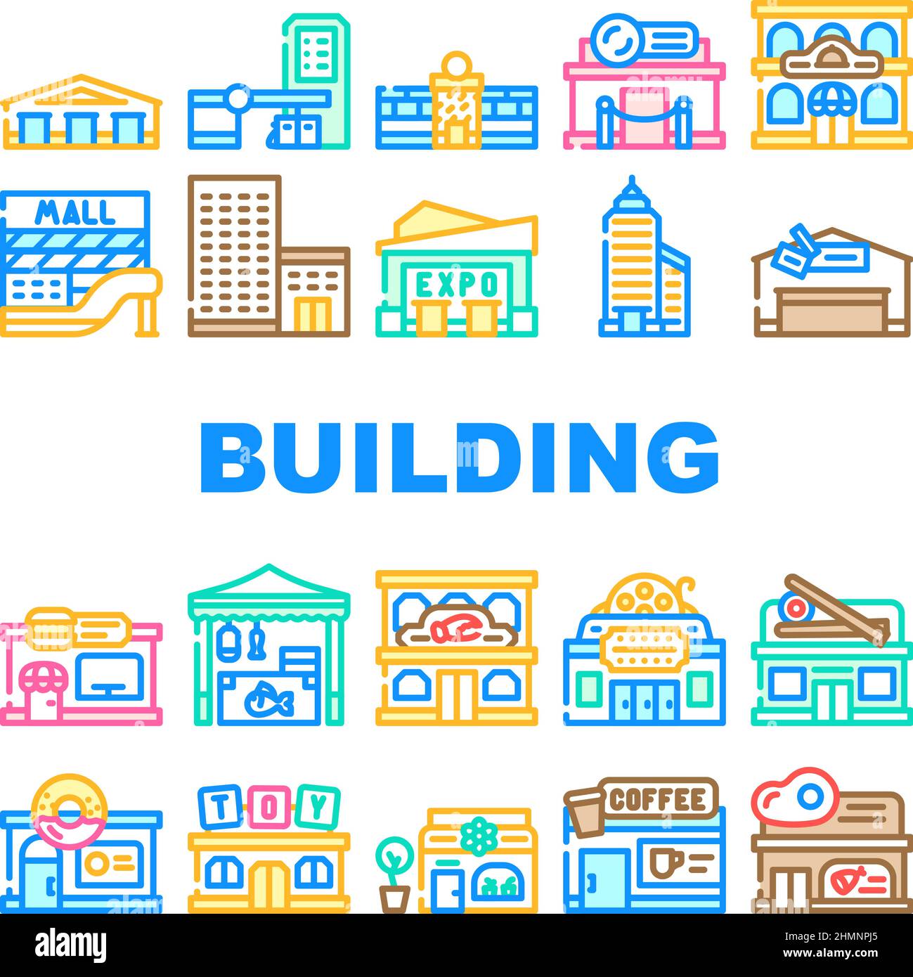 Building Construction Exterior Icons Set Vector Stock Vector Image ...