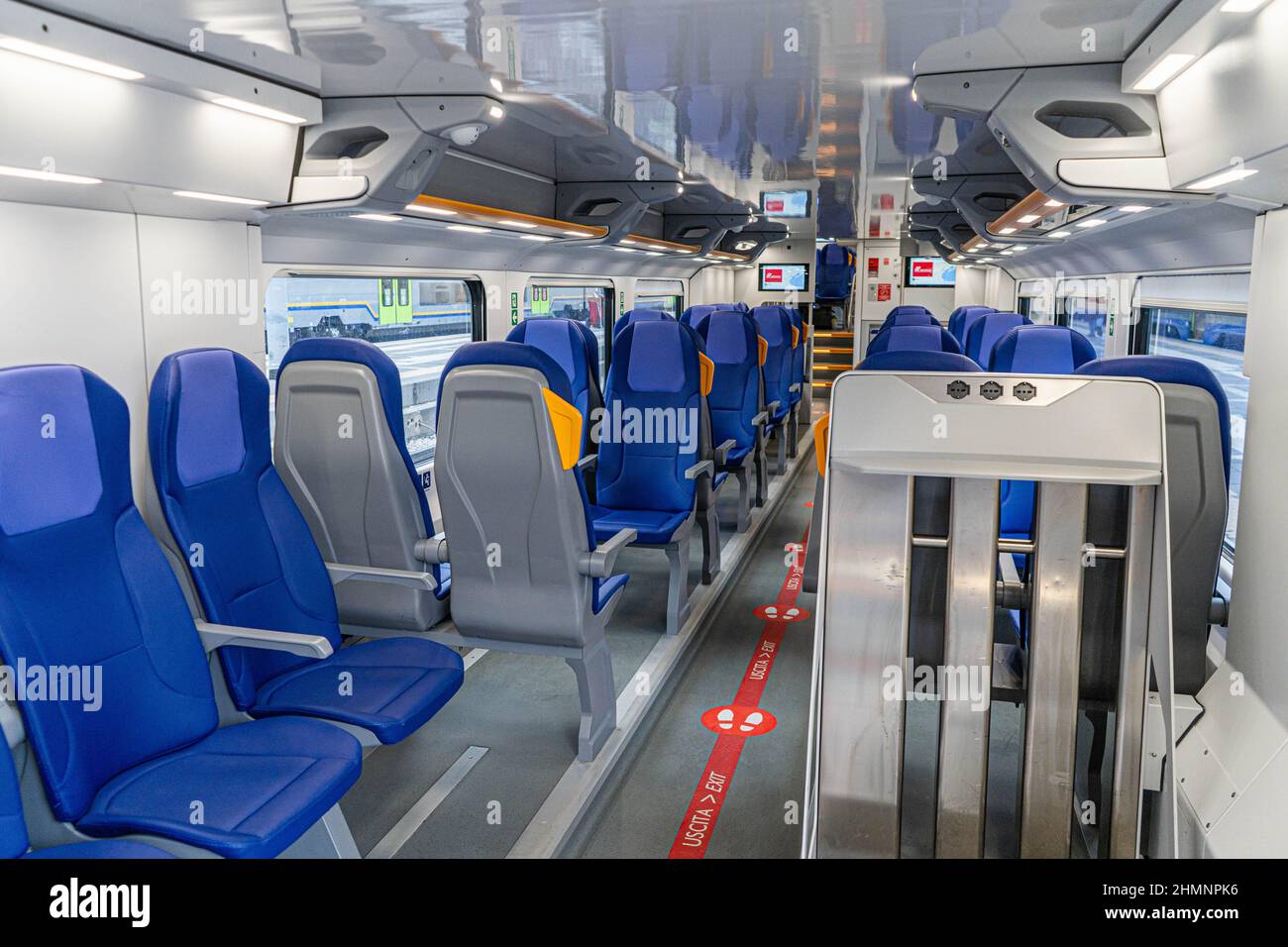 11 February 2022. Interior of an Italian regional train (trenitalia) at ...