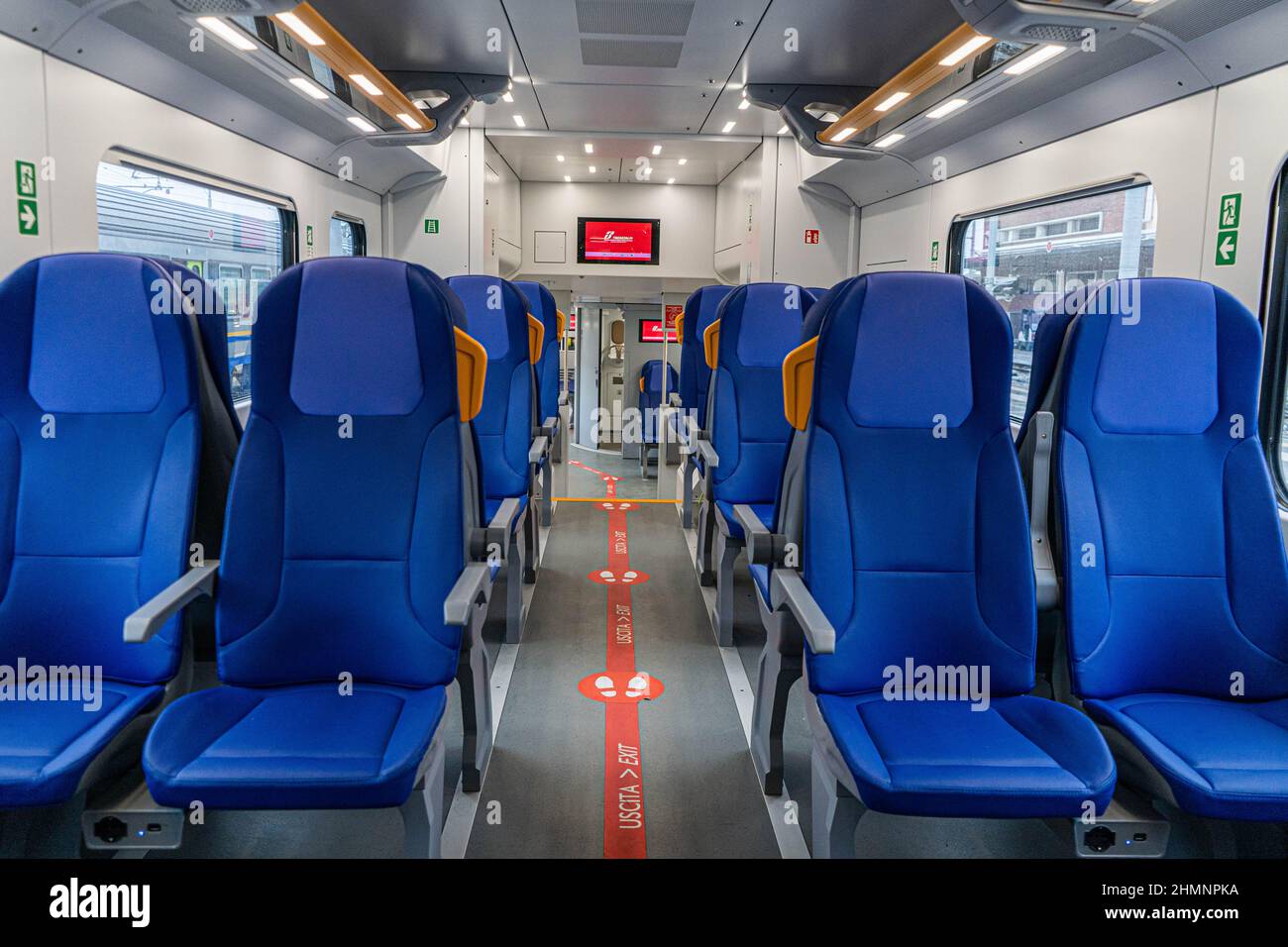 11 February 2022. Interior of an Italian regional train (trenitalia) at ...