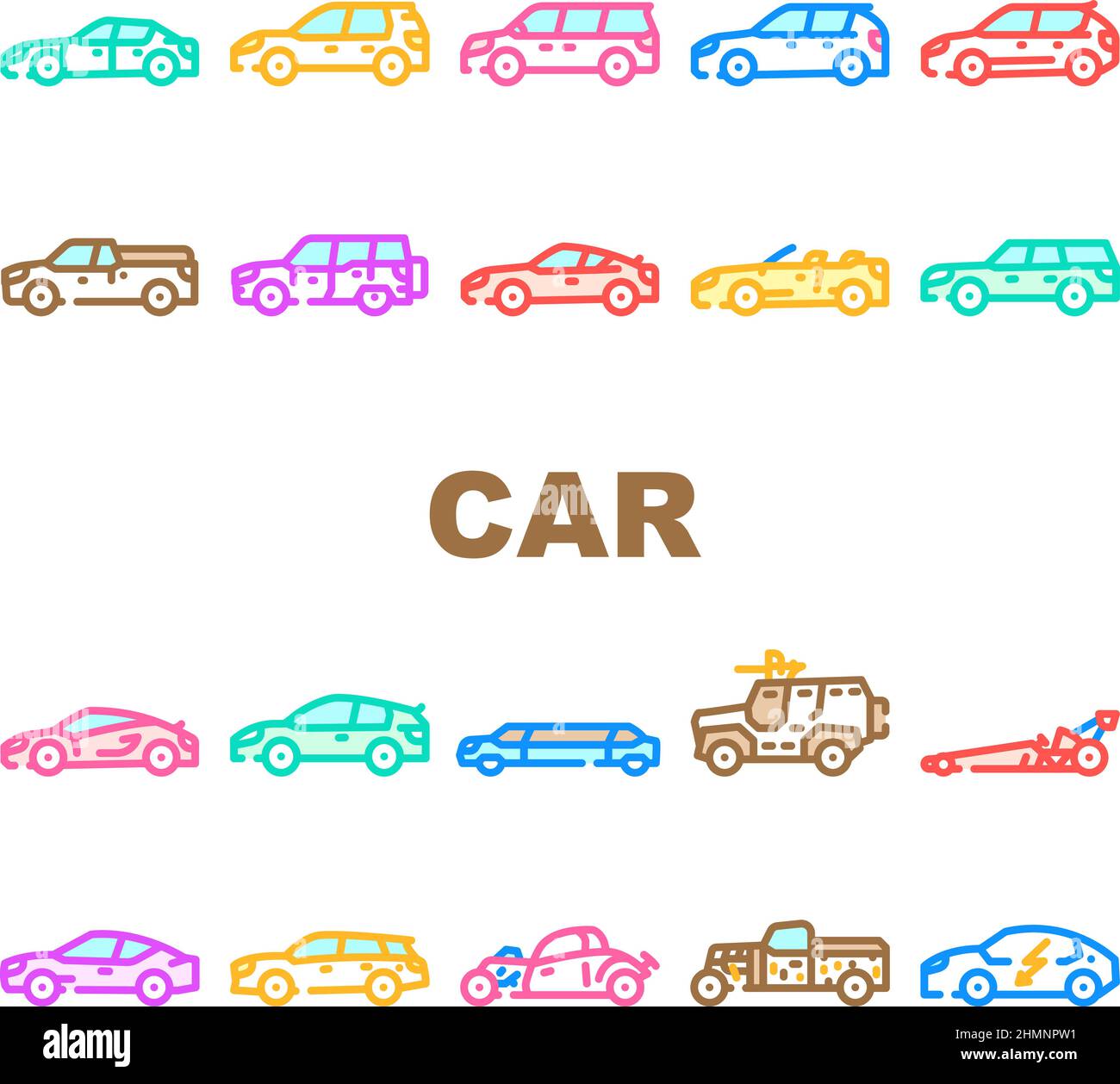 Car Transport Different Body Type Icons Set Vector Stock Vector Image ...