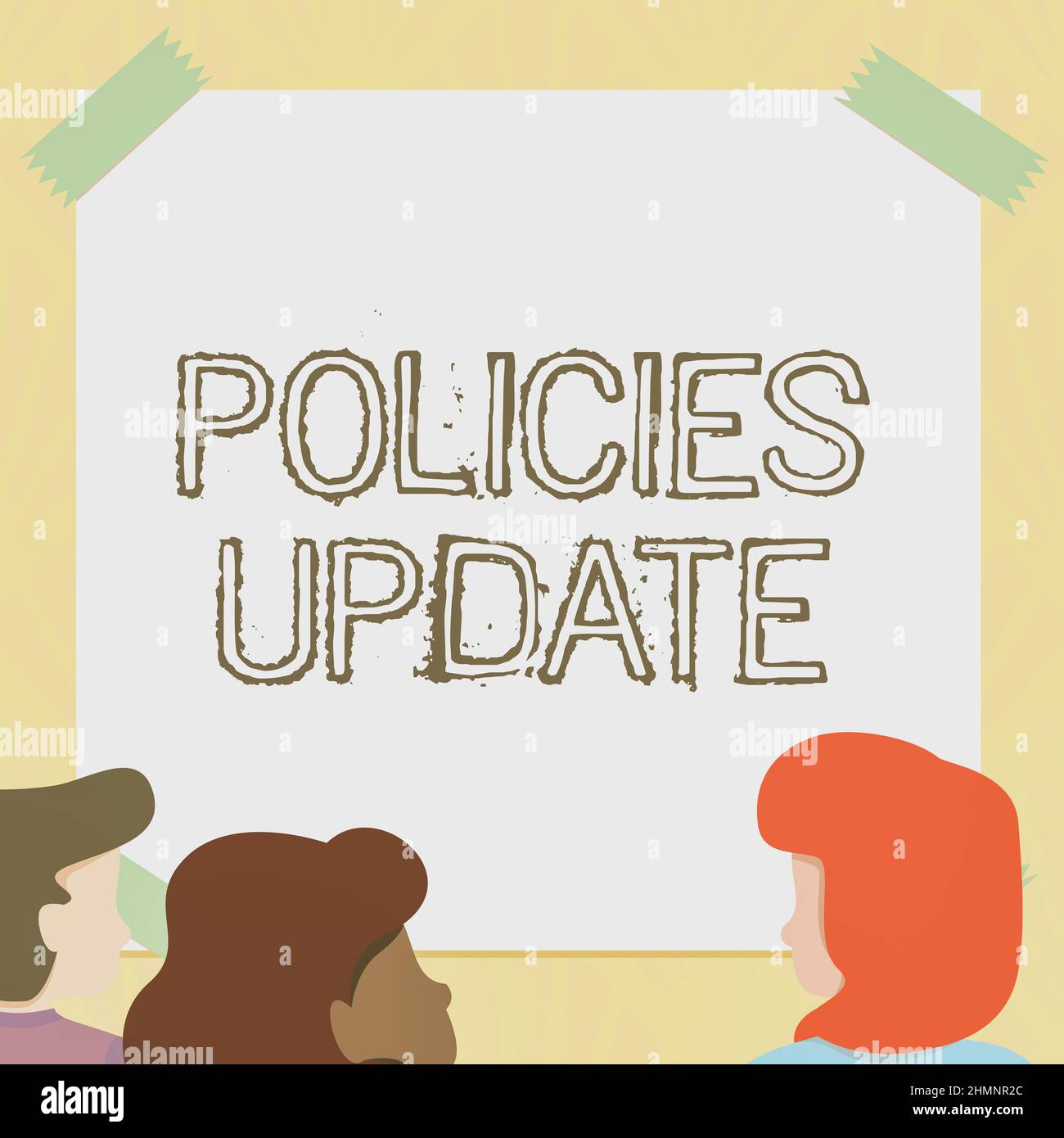 Writing displaying text Policies Update. Business showcase act of adding new information or ...