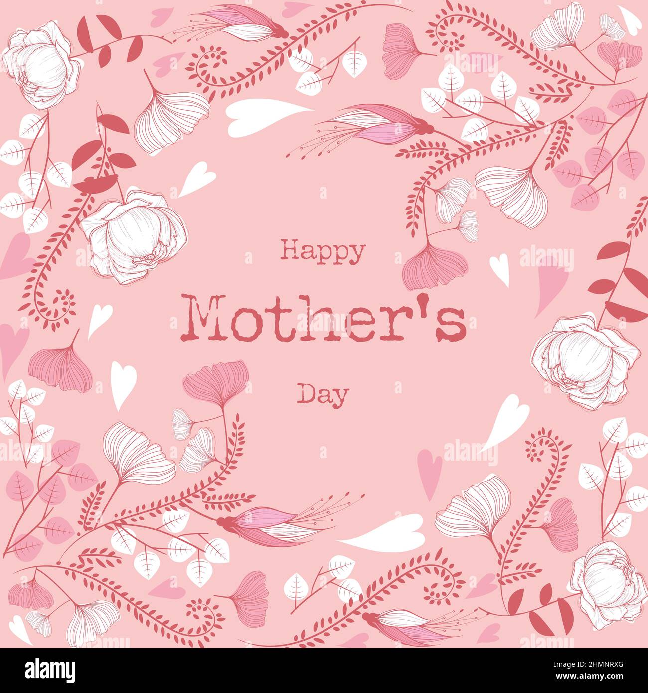 Mothers day flowers and hearts outline illustration Stock Photo - Alamy