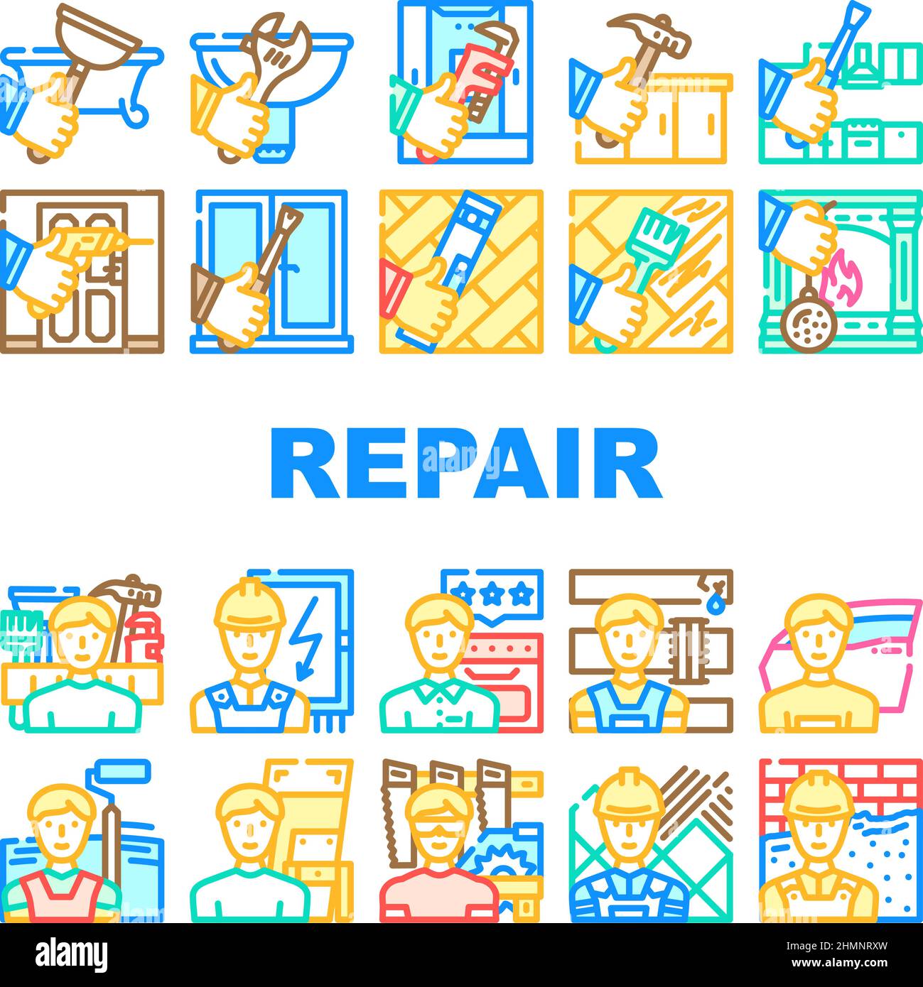 Repair And Maintenance Service Icons Set Vector Stock Vector Image ...