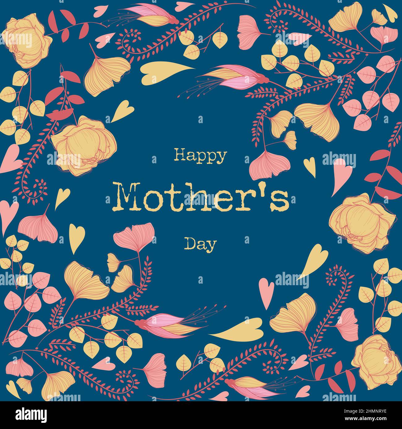 Mothers day flowers and hearts outline illustration Stock Photo - Alamy