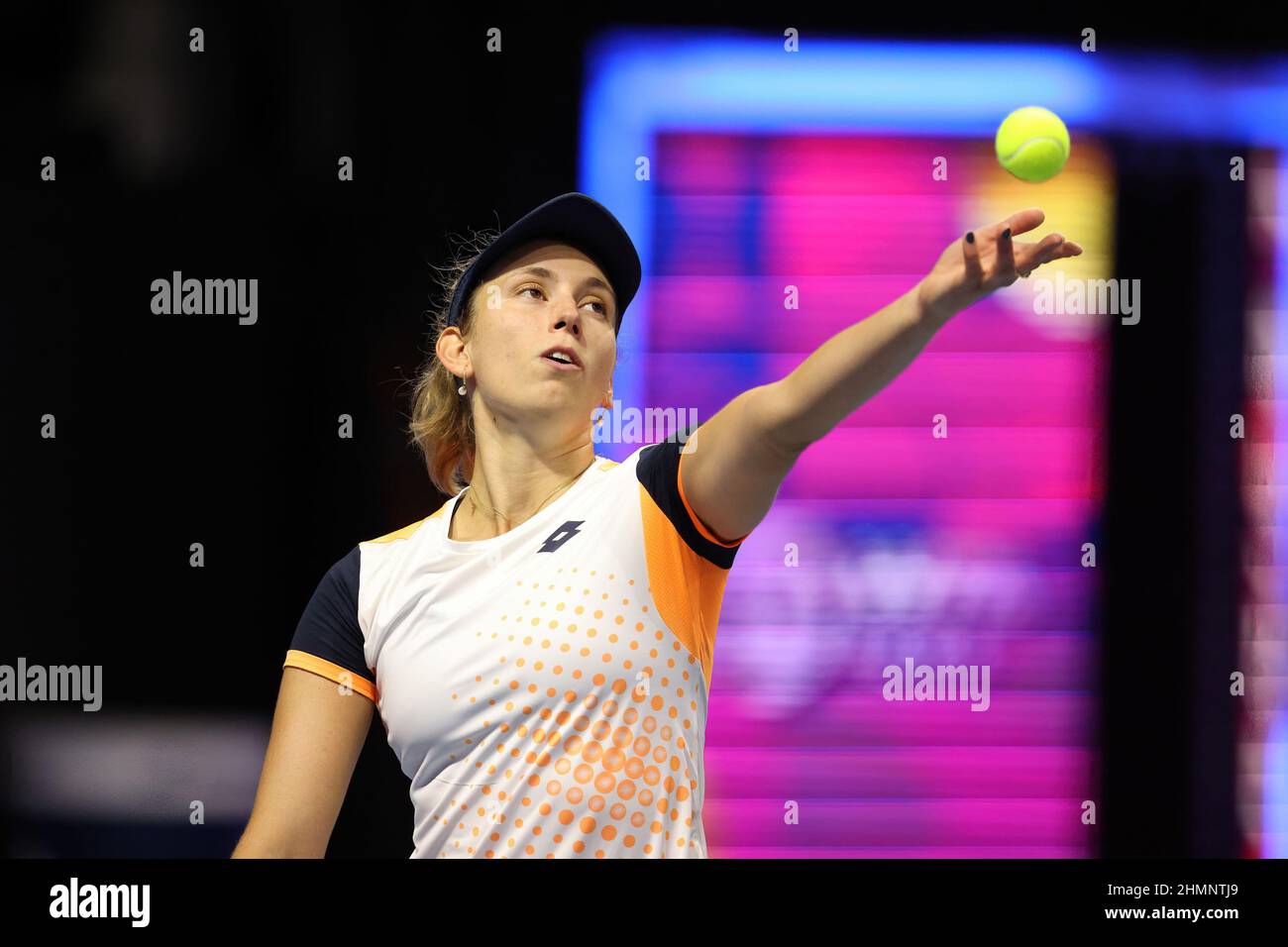 Elise Mertens of Belgium plays against Maria Sakkari of Greece during ...