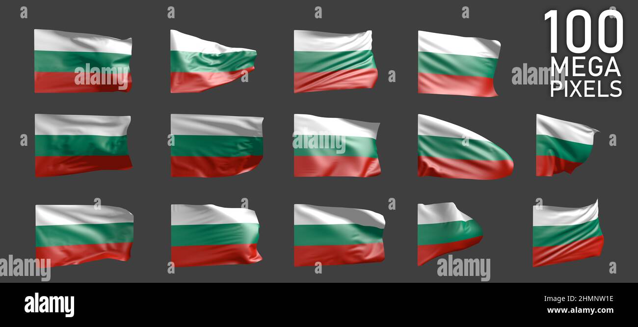 14 different pictures of Bulgaria flag isolated on grey background - 3D ...