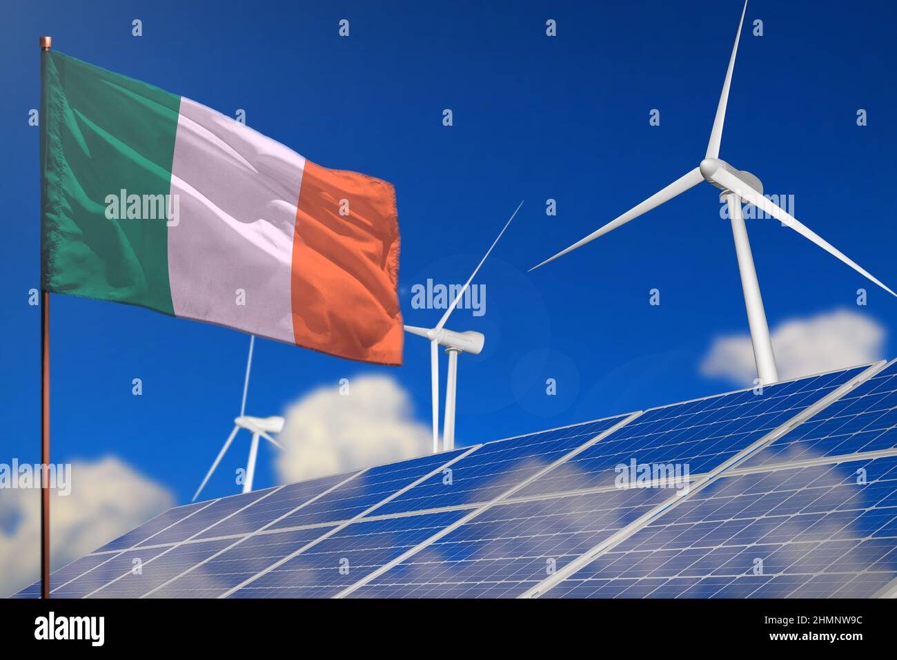Ireland renewable energy, wind and solar energy concept with wind ...
