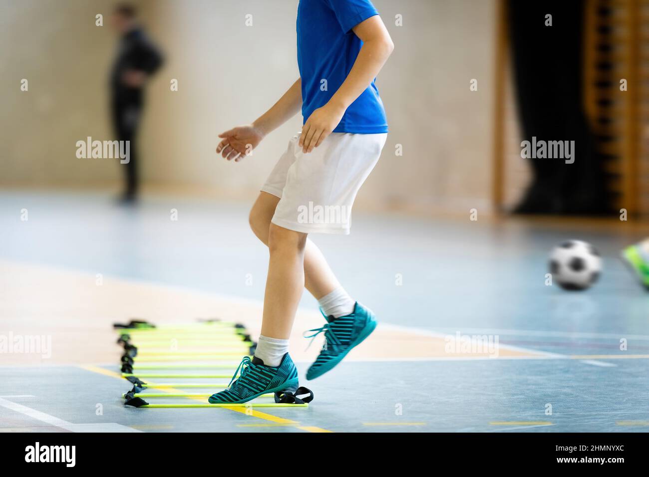 Young Players On Sports Practice Running on Training Ladder. School ...