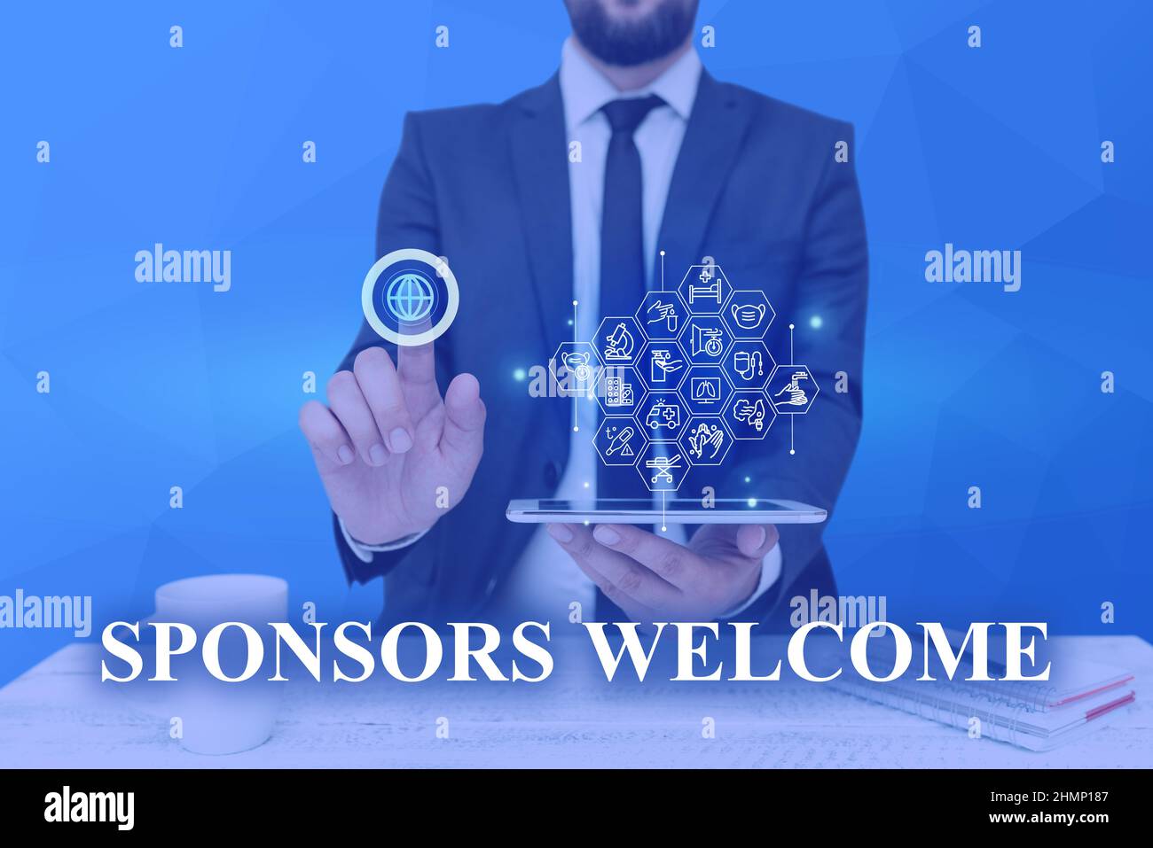 Conceptual caption Sponsors Welcome. Concept meaning announcing that ...