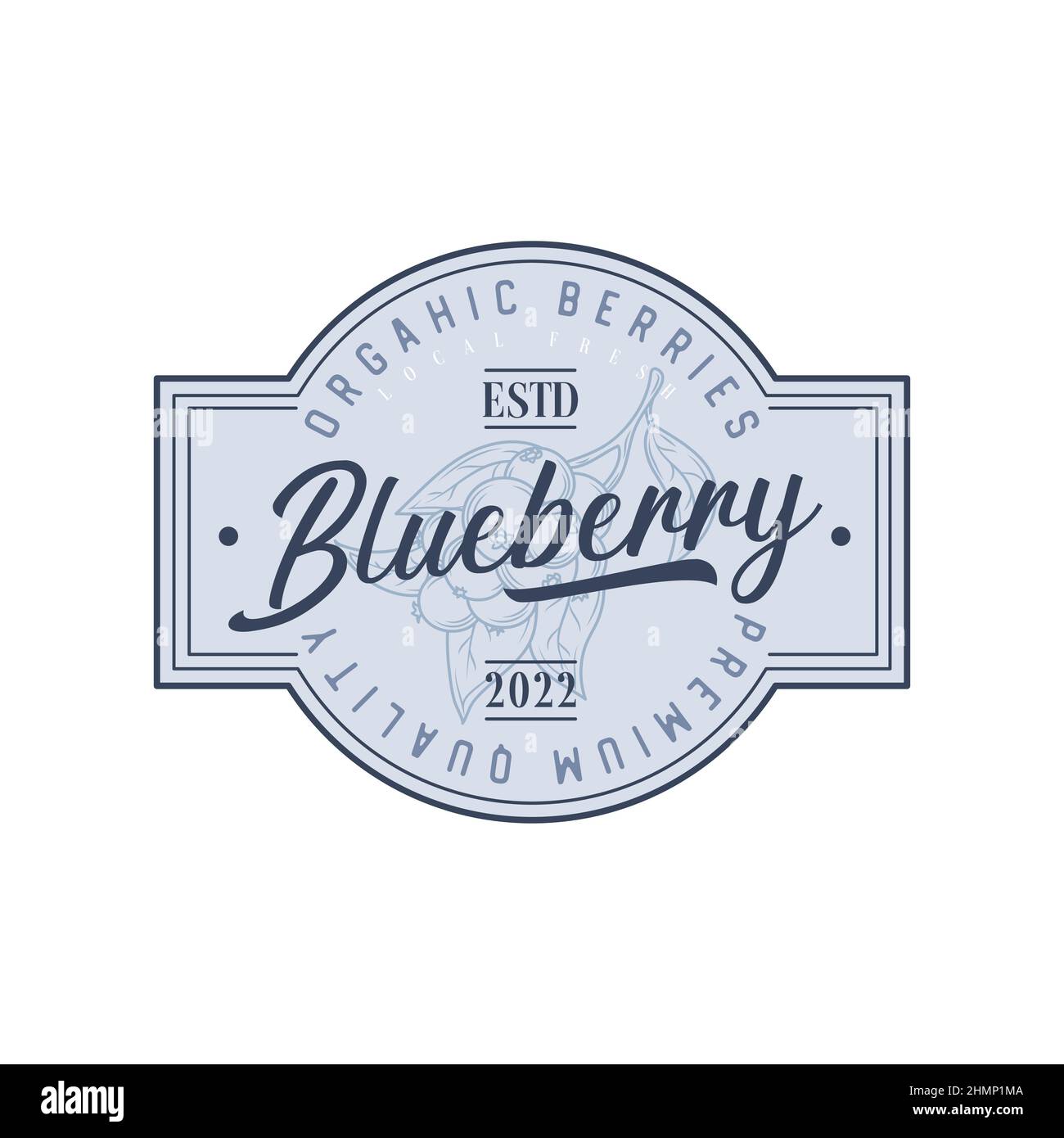 Blueberry Abstract Vector Sign, Symbol or Logo Template. Hand Drawn ...