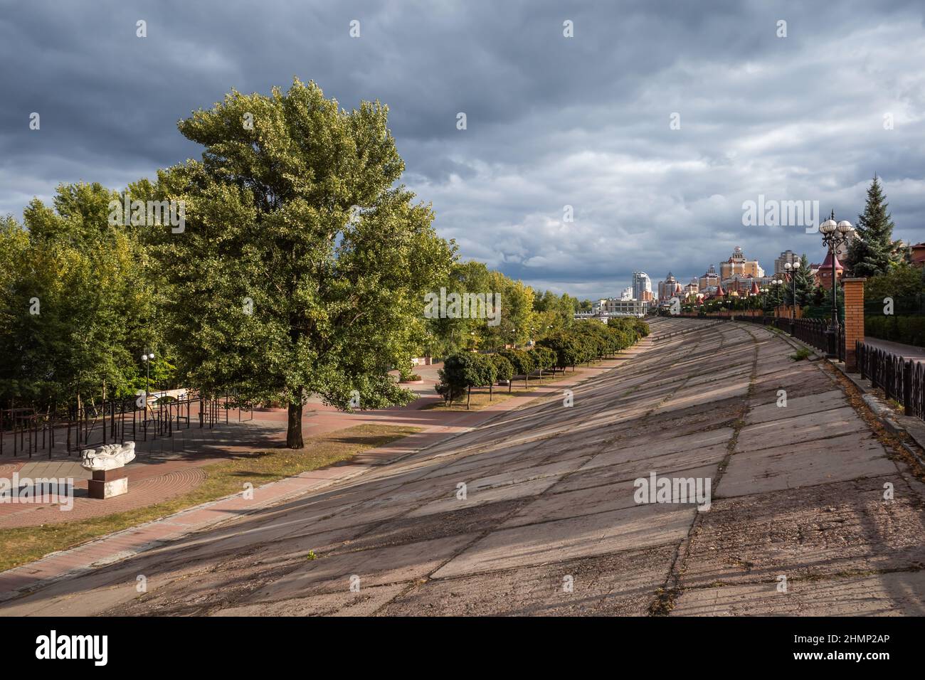 Promising view is river dam going into distance against background of ...