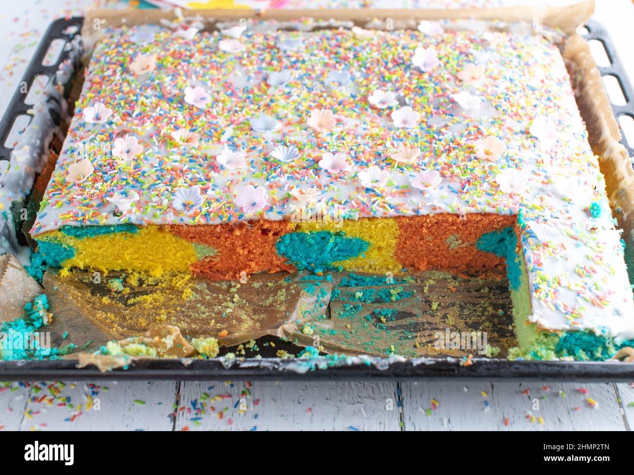 Birthday cake for children. Parrot pie with colorful sprinkle topping ...