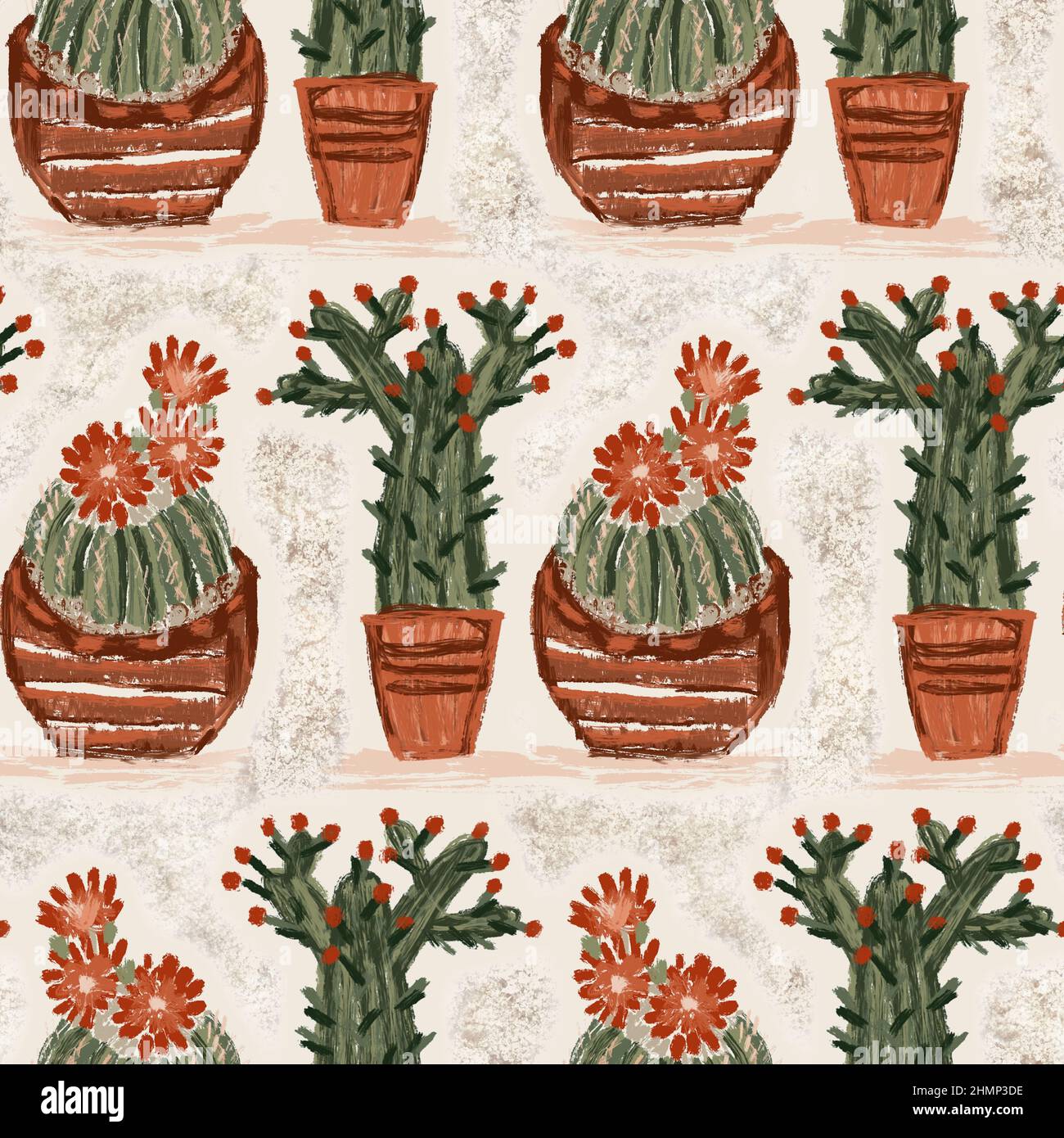 Western cactus on sand texture seamless raster pattern. Organic desert ...